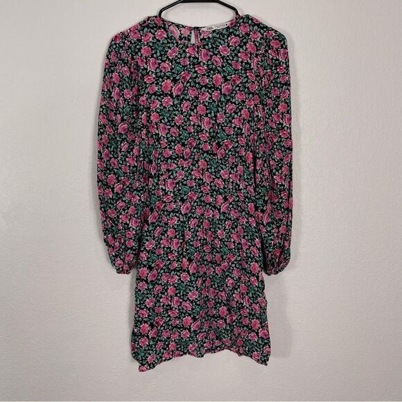 Zara | Dresses | Zara Pink Rose With Greenleaf Long Sleeve Dress | Poshmark